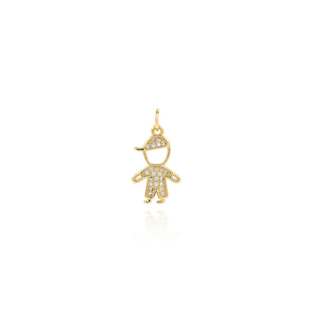 Boy Pendant, 18K Gold Filled Boy Charm, Micropavé CZ Necklace for Boys ...