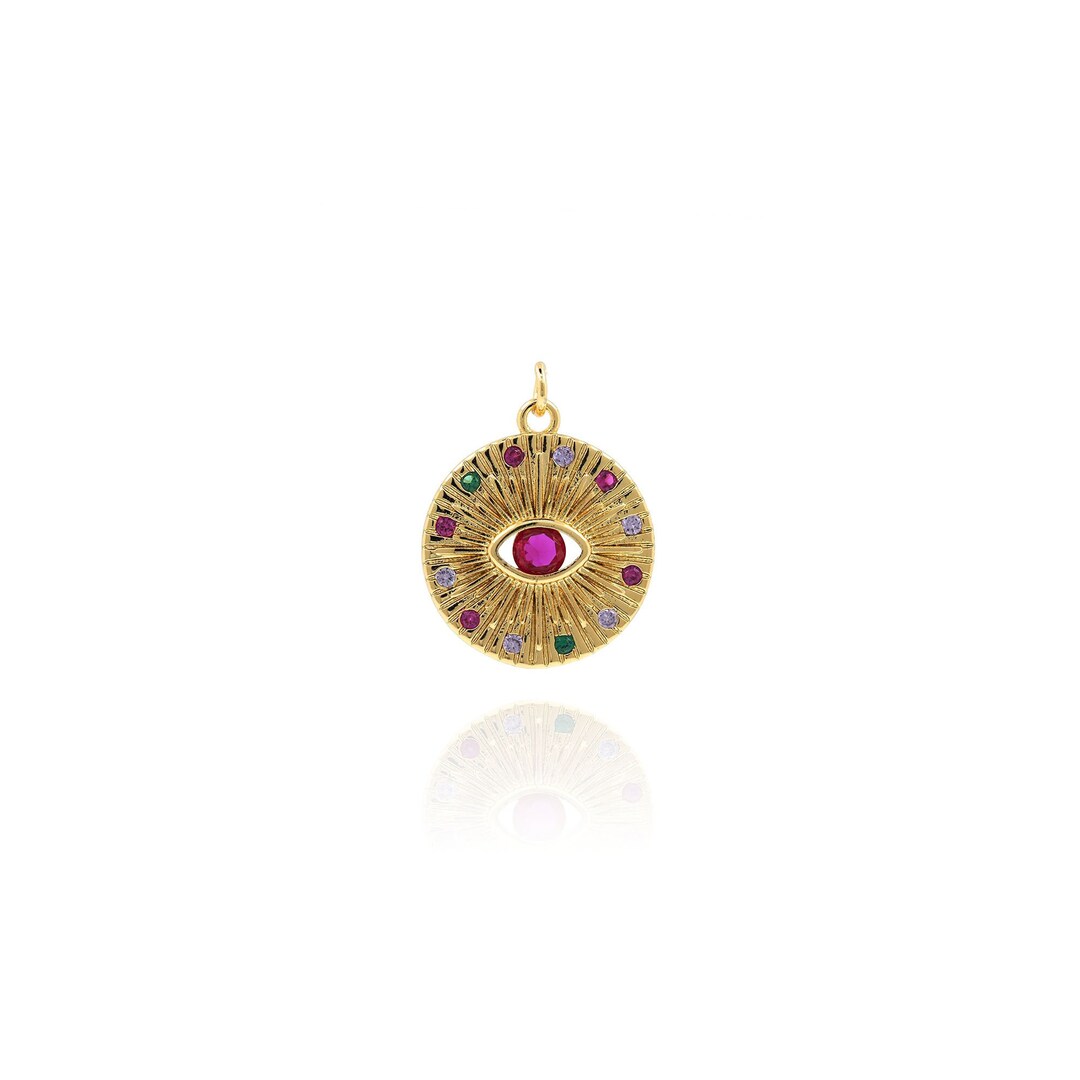 Round Openwork Lucky Eye Pendant, 18K Gold Filled Evil Eye Charm ...