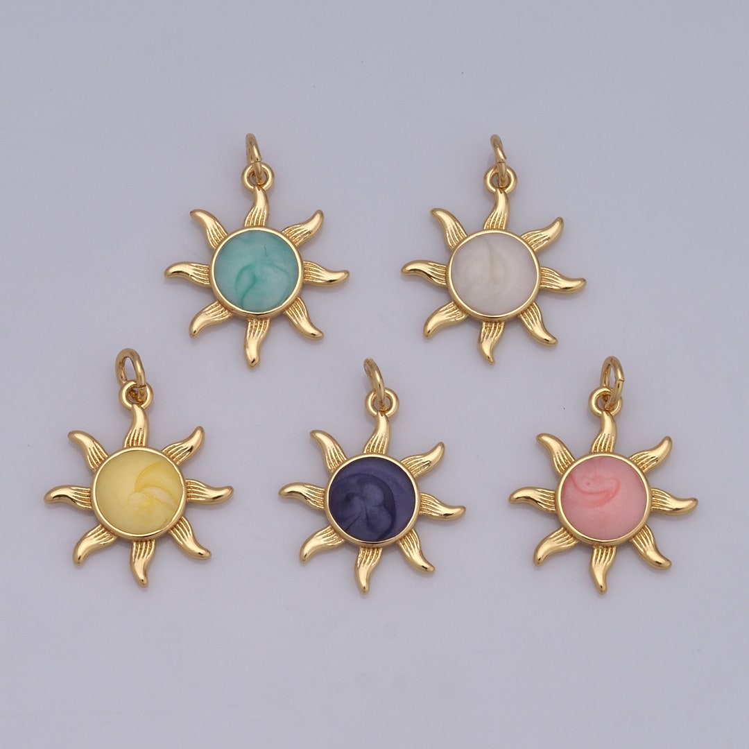 18K Gold Filled Sun Pendant,enamel Sun Charms,sun Charms DIY Bracelet ...