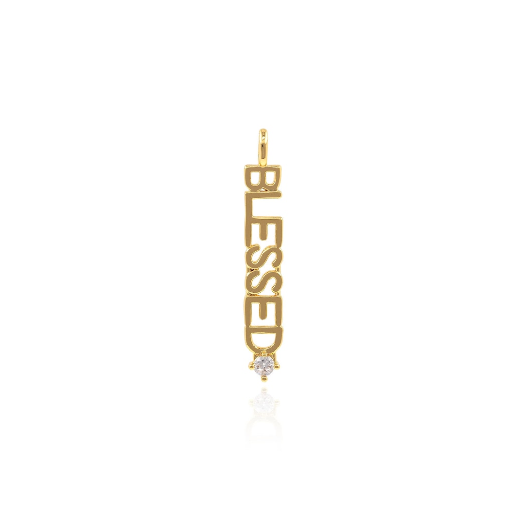 Blessed Word Pendant, 18K Gold Filled Text Charm, Letter Pendant, Gift ...