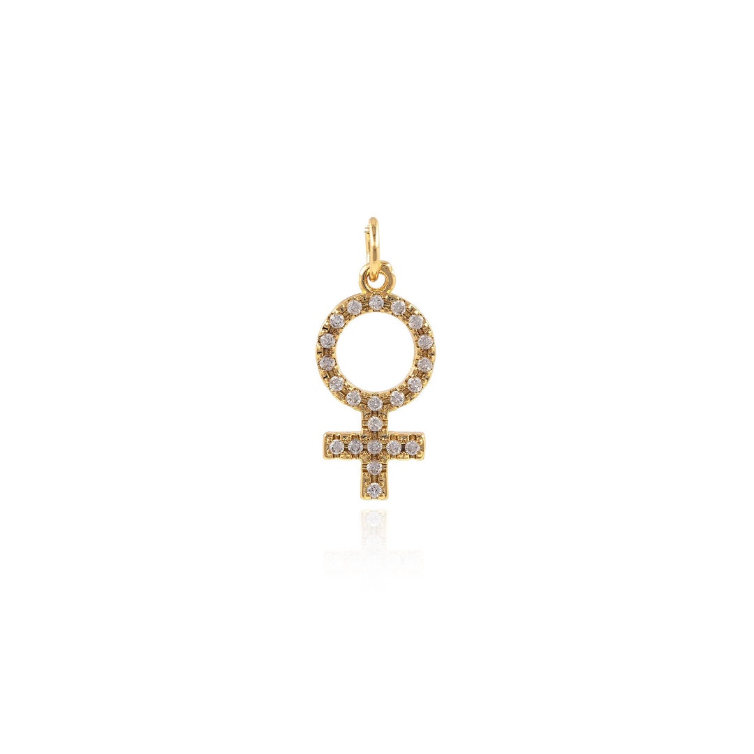 Female Symbol Pendant, Micropavé CZ Gender Symbol Pendant, 18K Gold ...