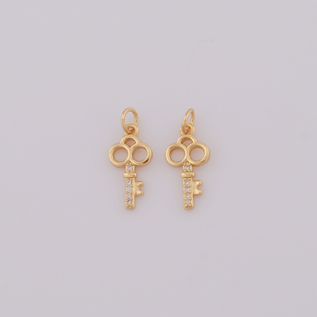 18K Gold Filled CZ Key Pendant,gold Key Charms,key Charms DIY Bracelet ...