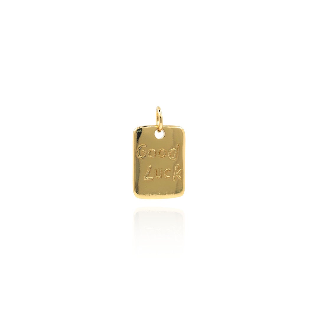 Square Good Luck Pendant, 18K Gold Filled Word Charm, Good Luck ...