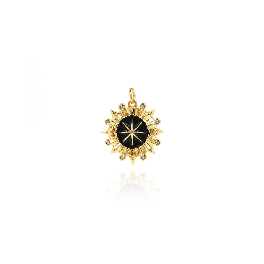 Enamel Compass Pendant, 18K Gold Filled Navigator Pendant, Micropavé ...