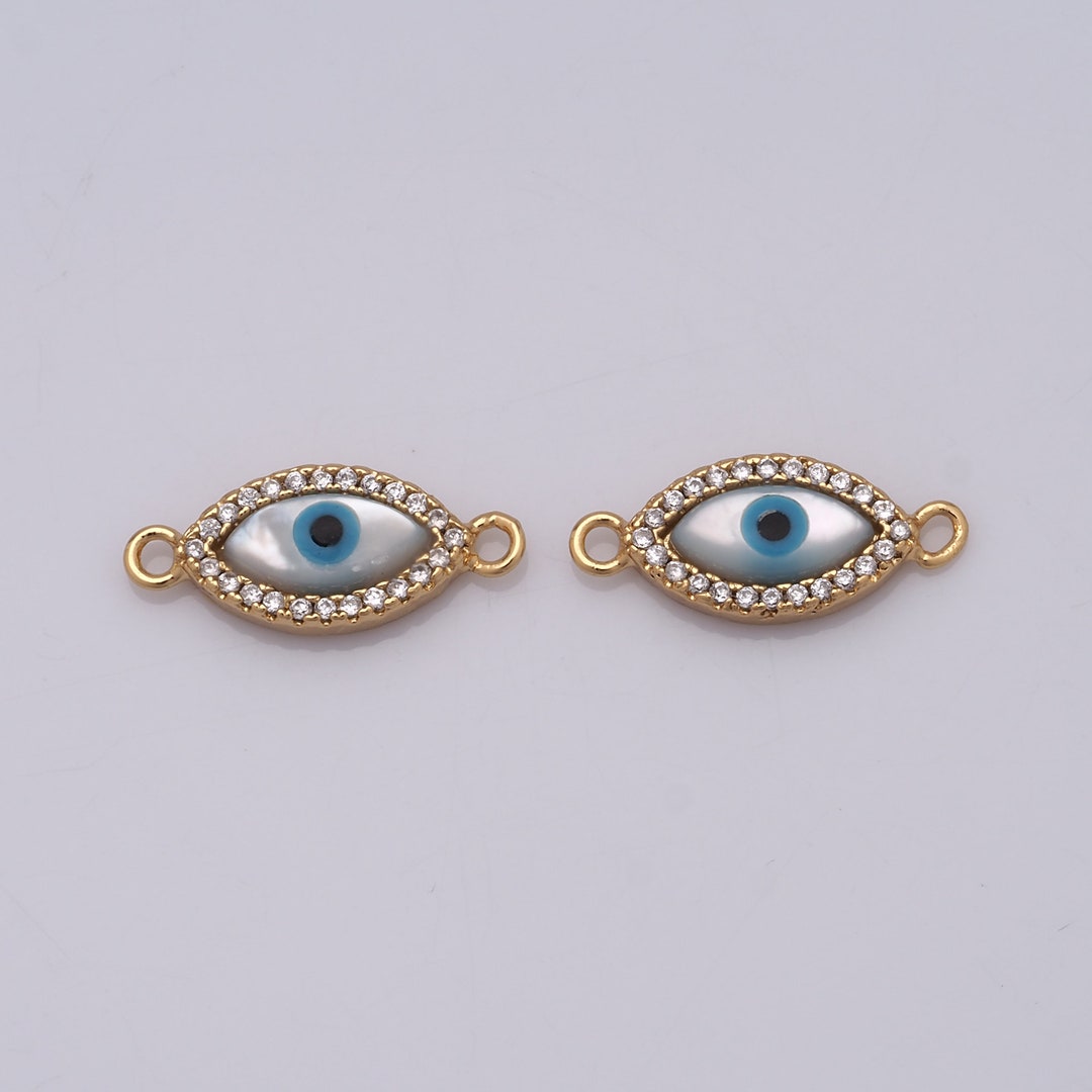 18K Gold Filled Evil Eye Connector, Enamel Gold Eye Connector ...