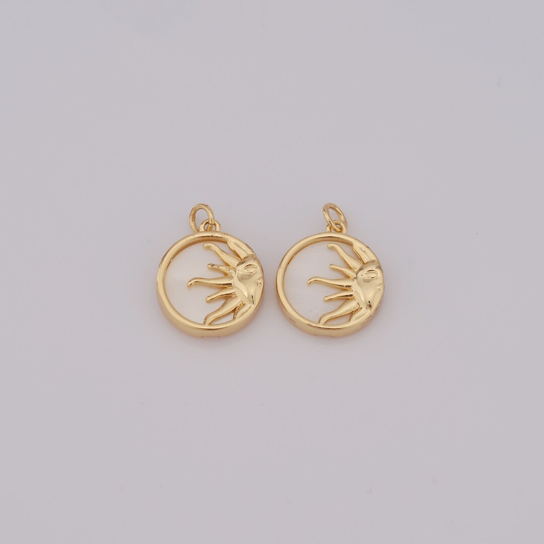 18K Gold Filled Round Pendant, Solar Charms, Celestial Charms, DIY ...