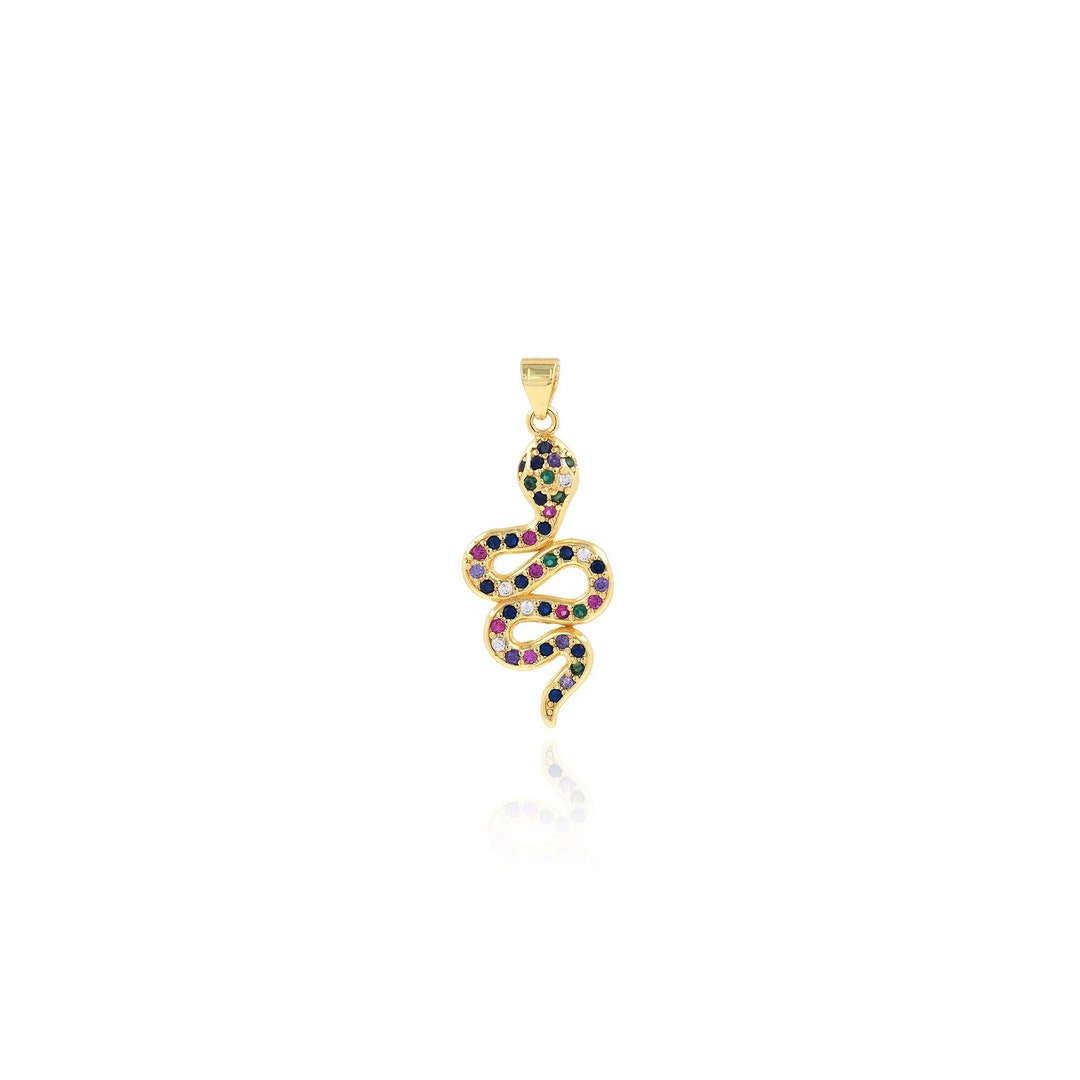 Gold Python Pendant, 18K Gold Filled Gold Python Charm, Micropavé CZ ...