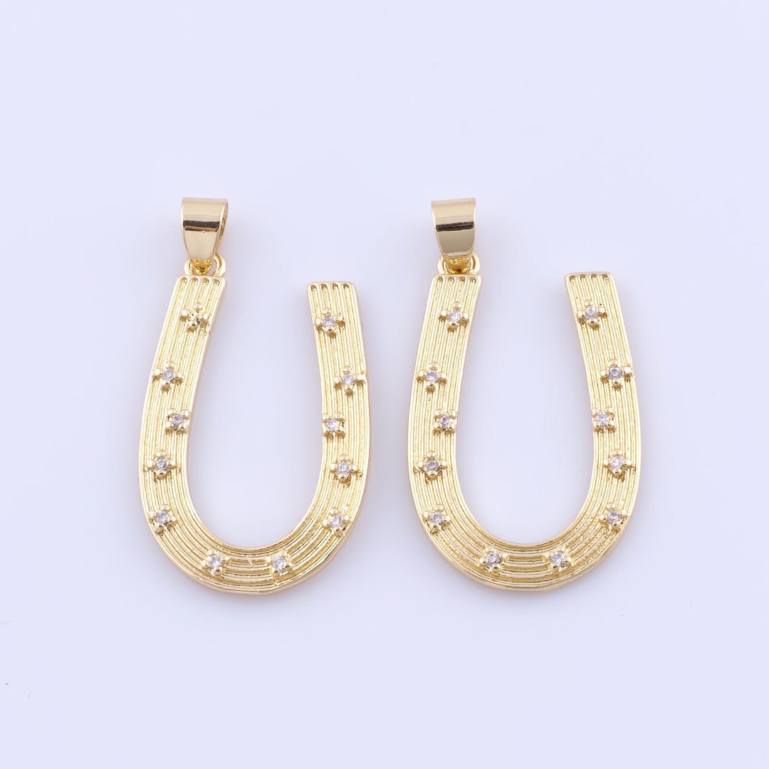 18K Gold Filled U-shape Pendant, Micropave Zirconia Magnet Charms, DIY ...