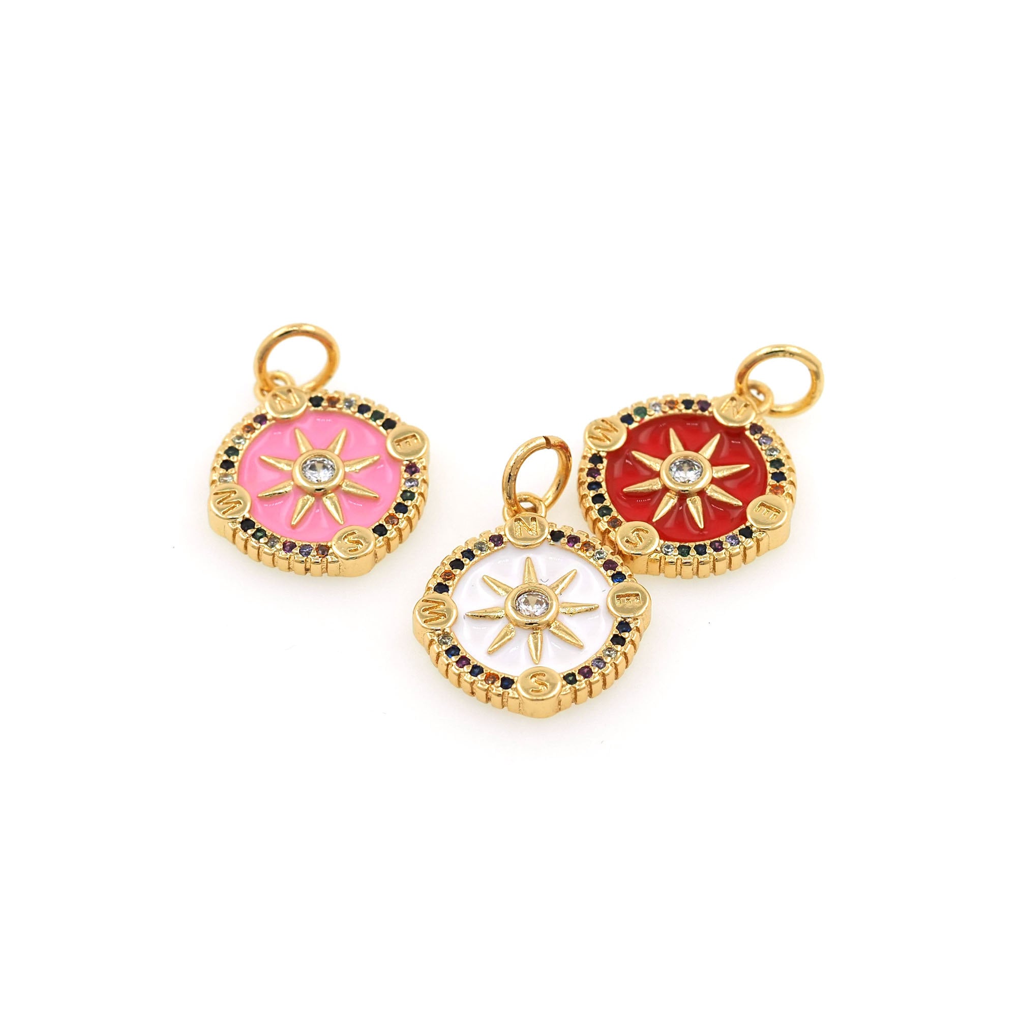 Enamel Compass Pendant, 18K Gold Filled Navigator Pendant, Micropavé CZ ...