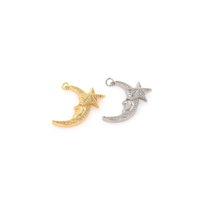 Star Moon Pendant, 18K Gold Filled Heart Moon Charm, Micropavé CZ Moon ...