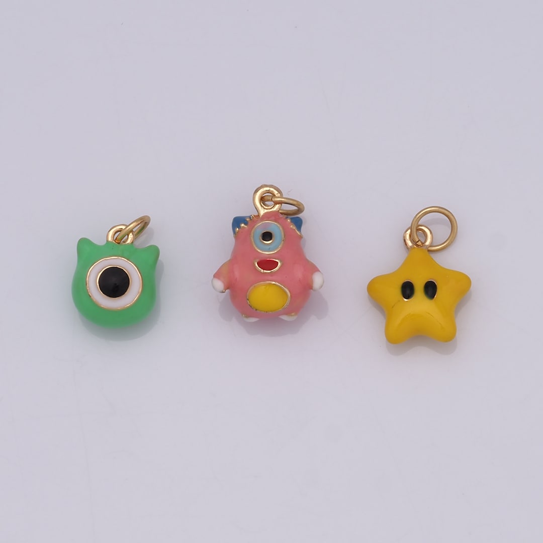 18K Gold Filled Cartoon Pendant,gold Enamel Character Charms,star ...