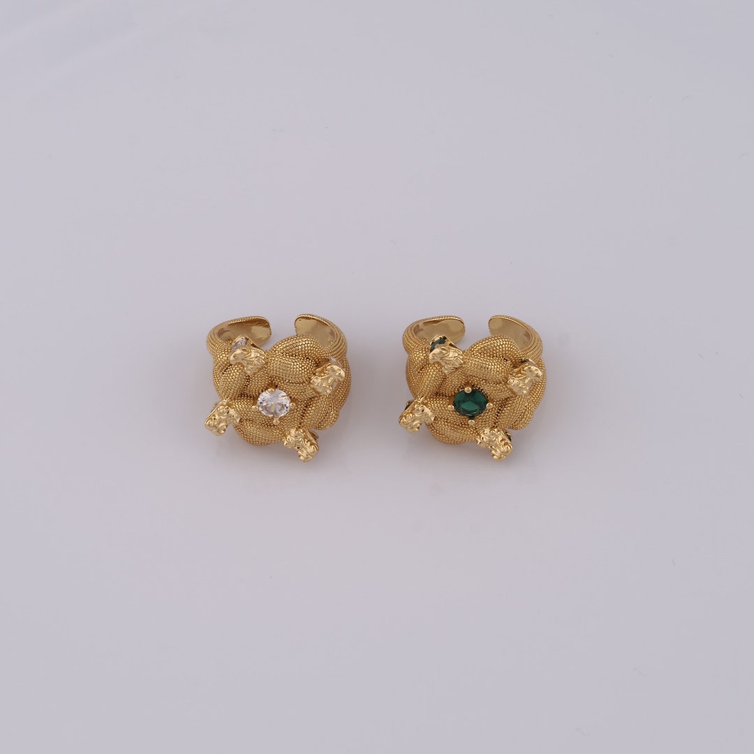 18K Gold Filled Dragon Head Rings, Micro Pavé CZ Dragon Head Rings ...