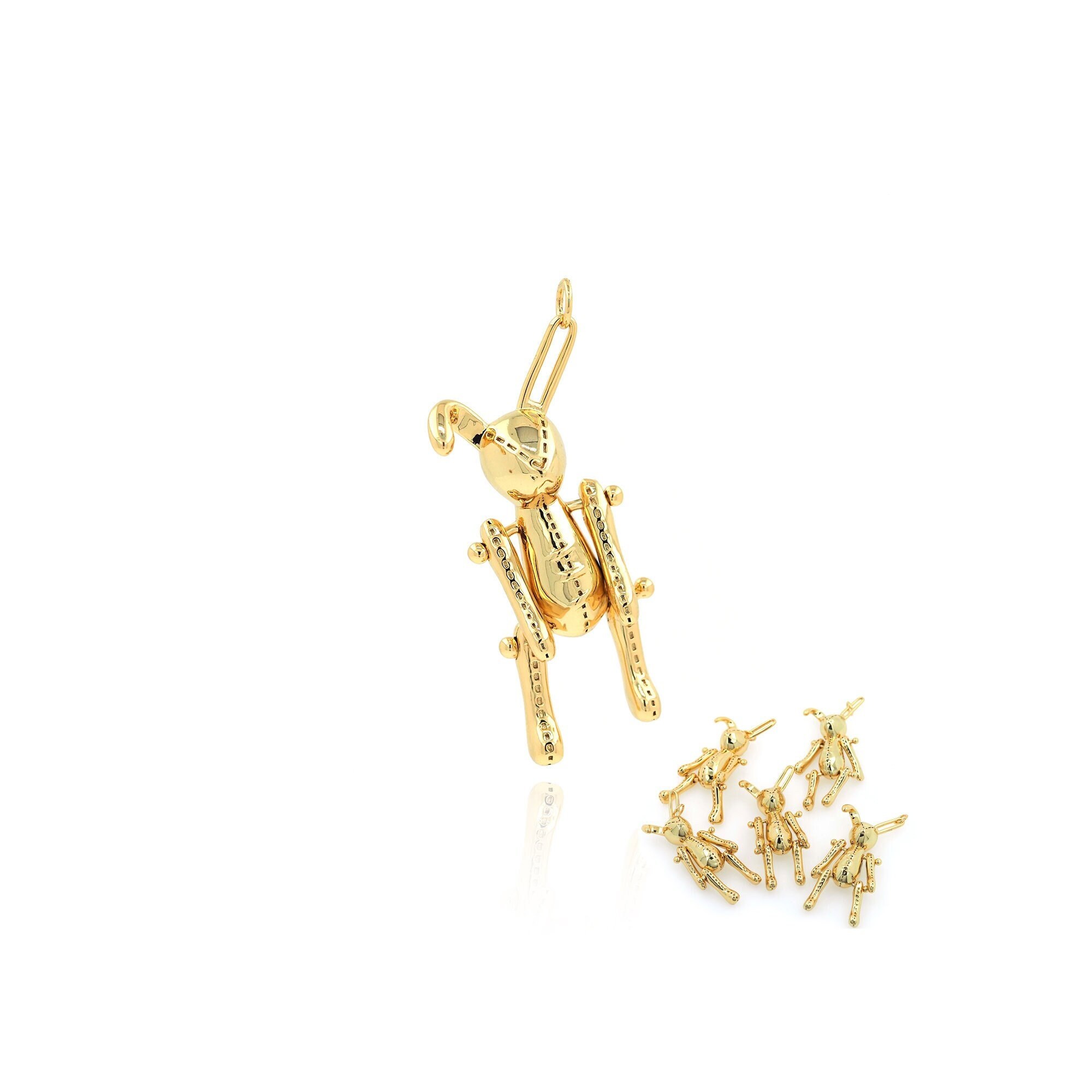Puppet Pendant, 18K Gold Stuffed Doll Charm, Micropavé CZ Puppet ...