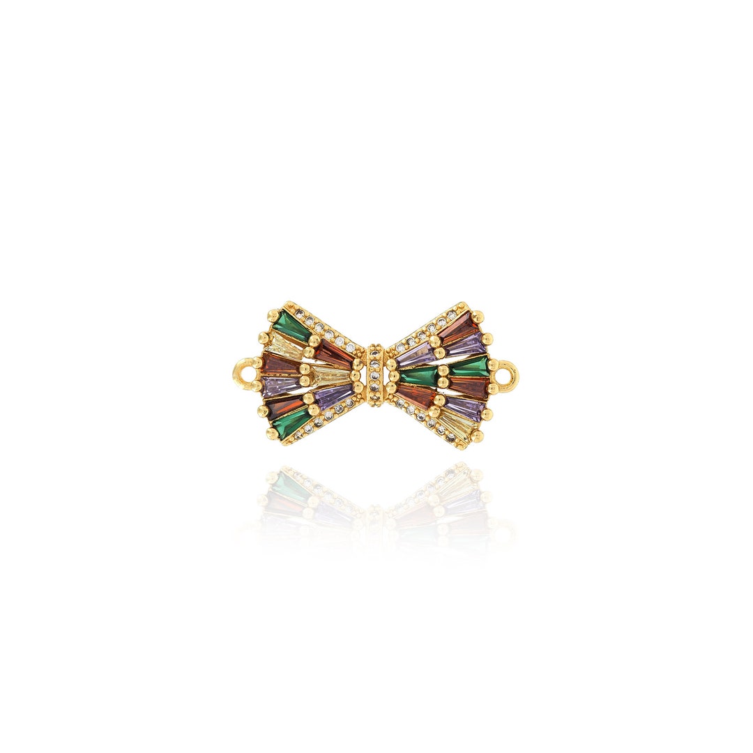 Micropavé CZ Bow Tie Connector, Bow Tie Connector Charm, 18K Gold ...