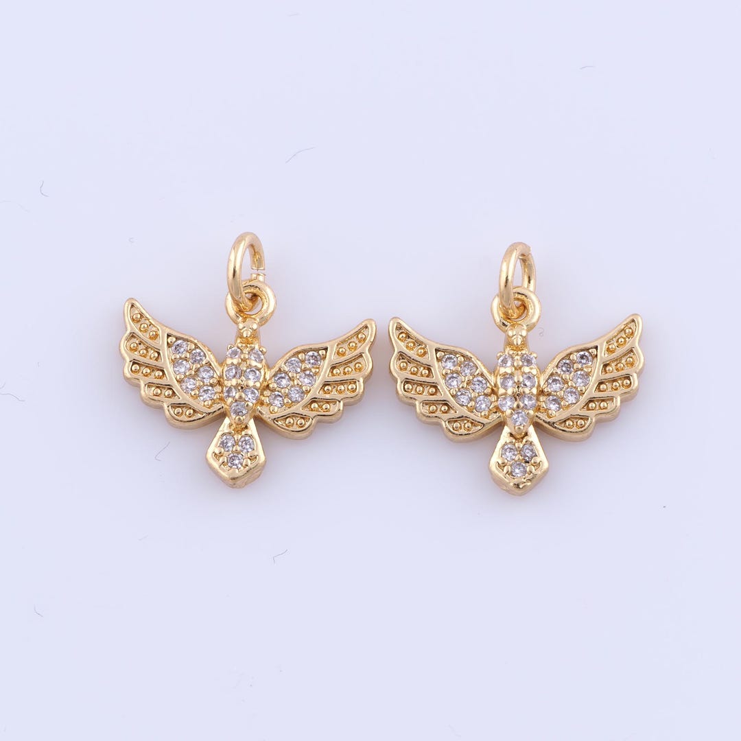 18K Gold Filled Eagle Pendant, Micro Pave Zirconia Flight Charms, DIY ...