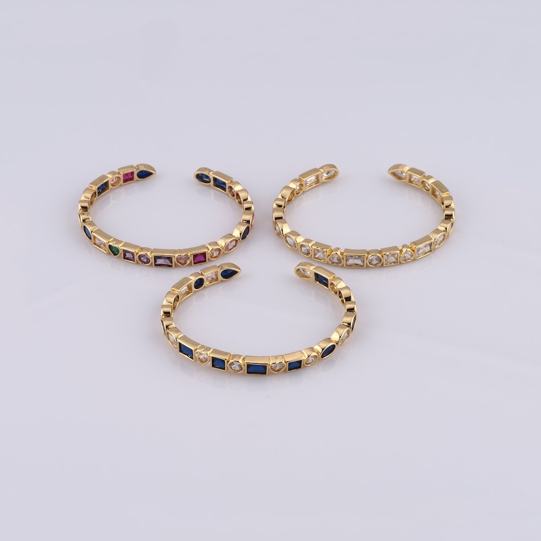 Gold Open Bangle,18k Gold Filled Dainty Tennis Bangle,cz Heart Bangle ...