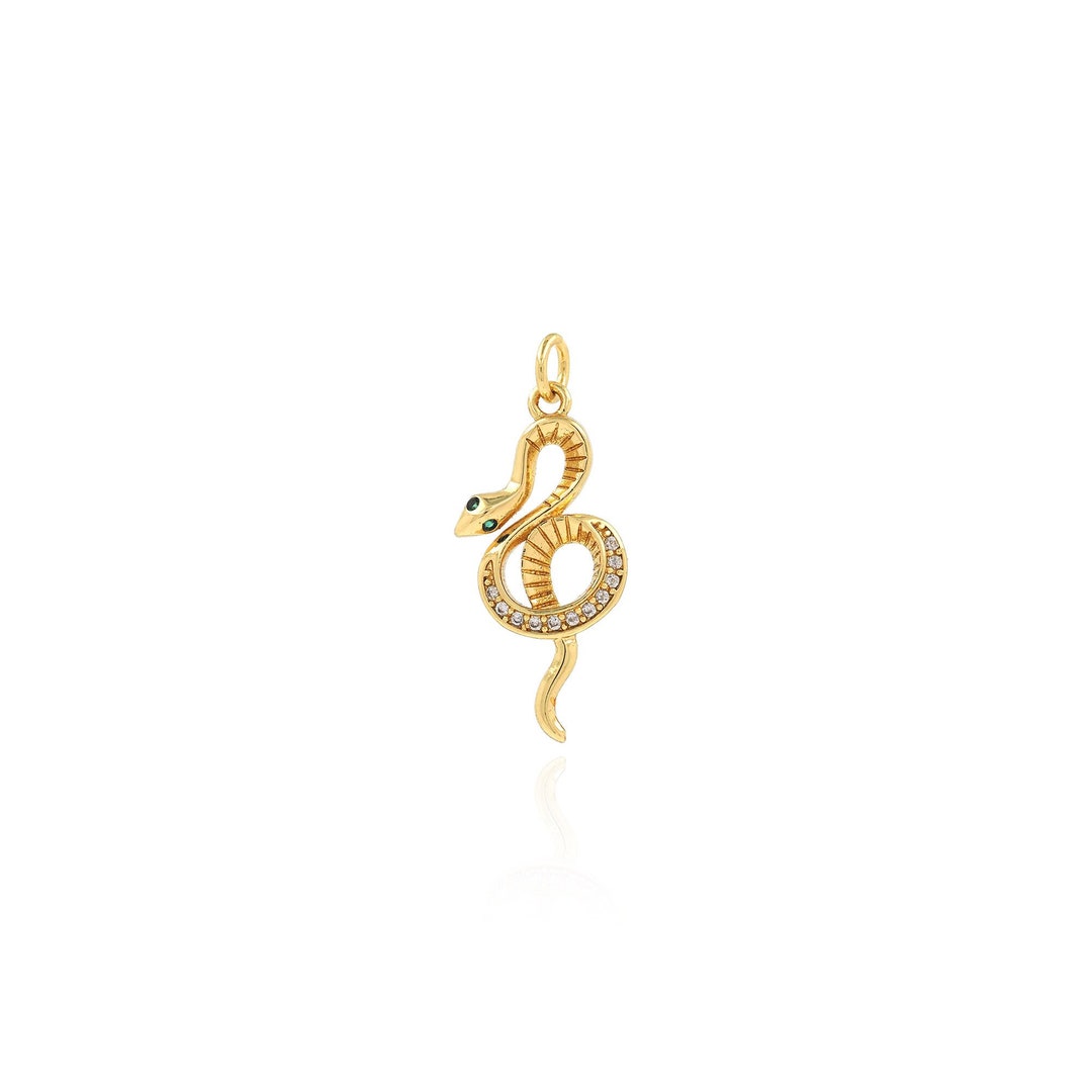 Gold Snake Pendant, 18K Gold Filled Gold Snake Charm, Micropavé CZ Gold ...