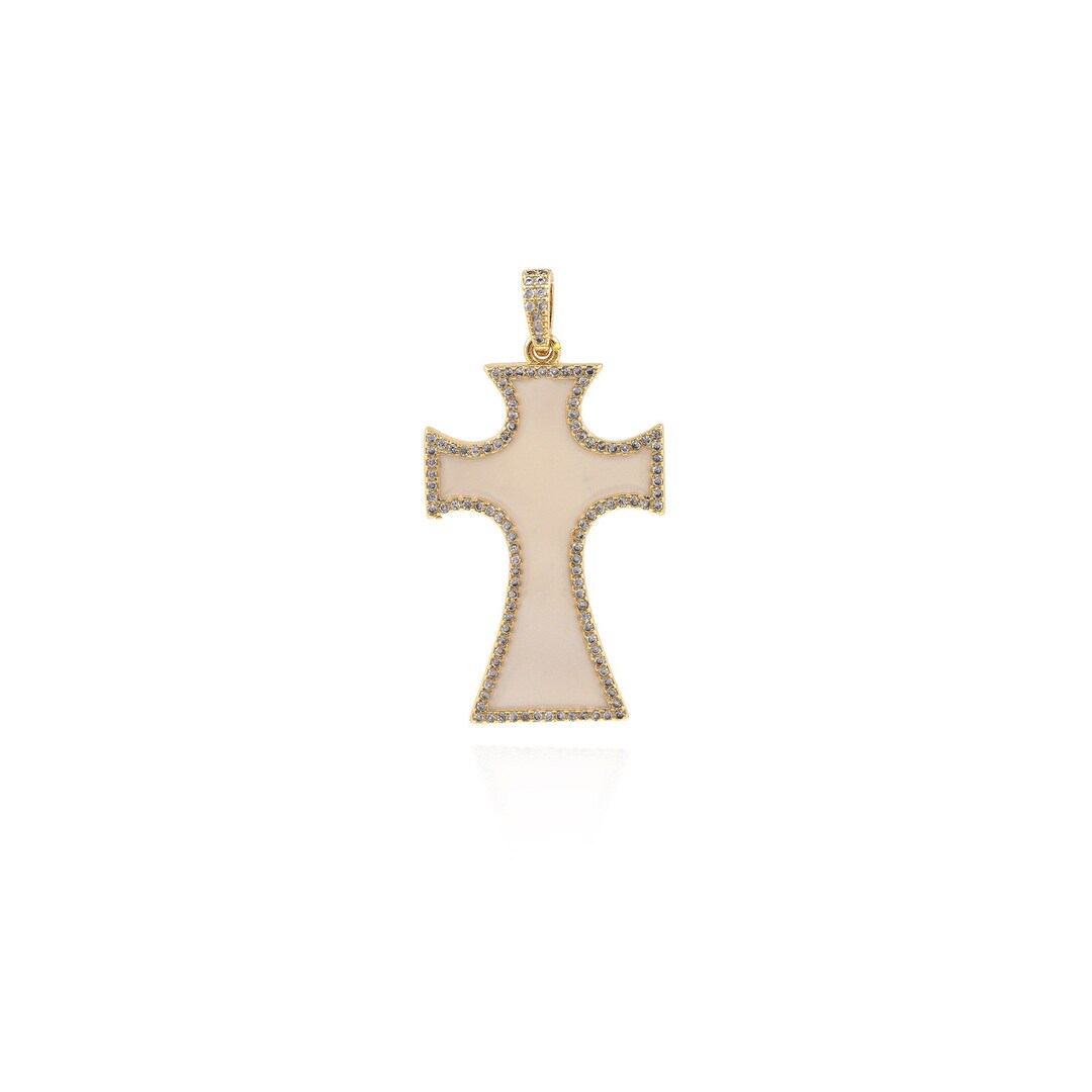 Enamel Cross Pendant, Micropavé CZ Cross Charm, 18K Gold Filled ...