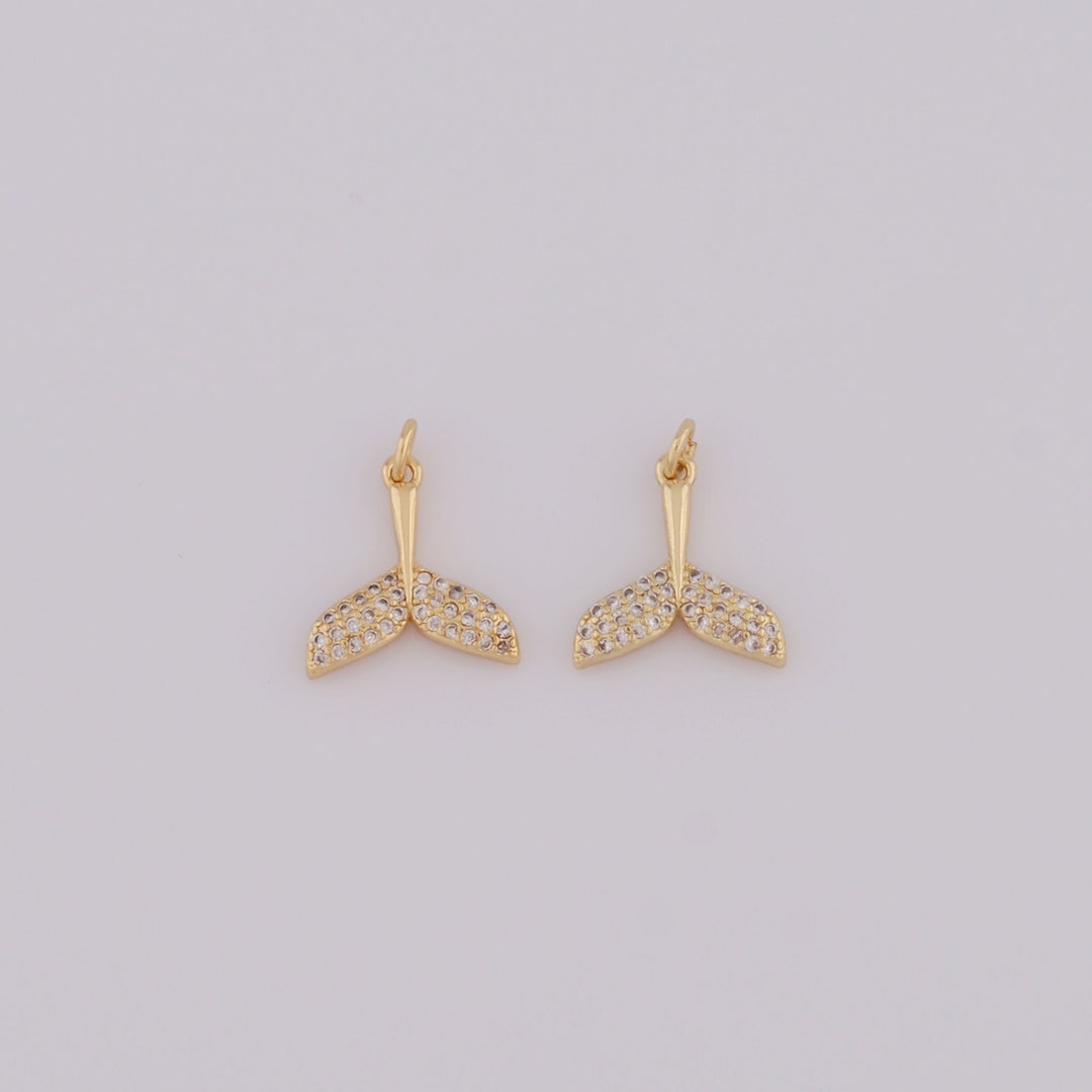 18K Gold Filled Fishtail Pendant,gold CZ Fishtail Charms,fishtail ...