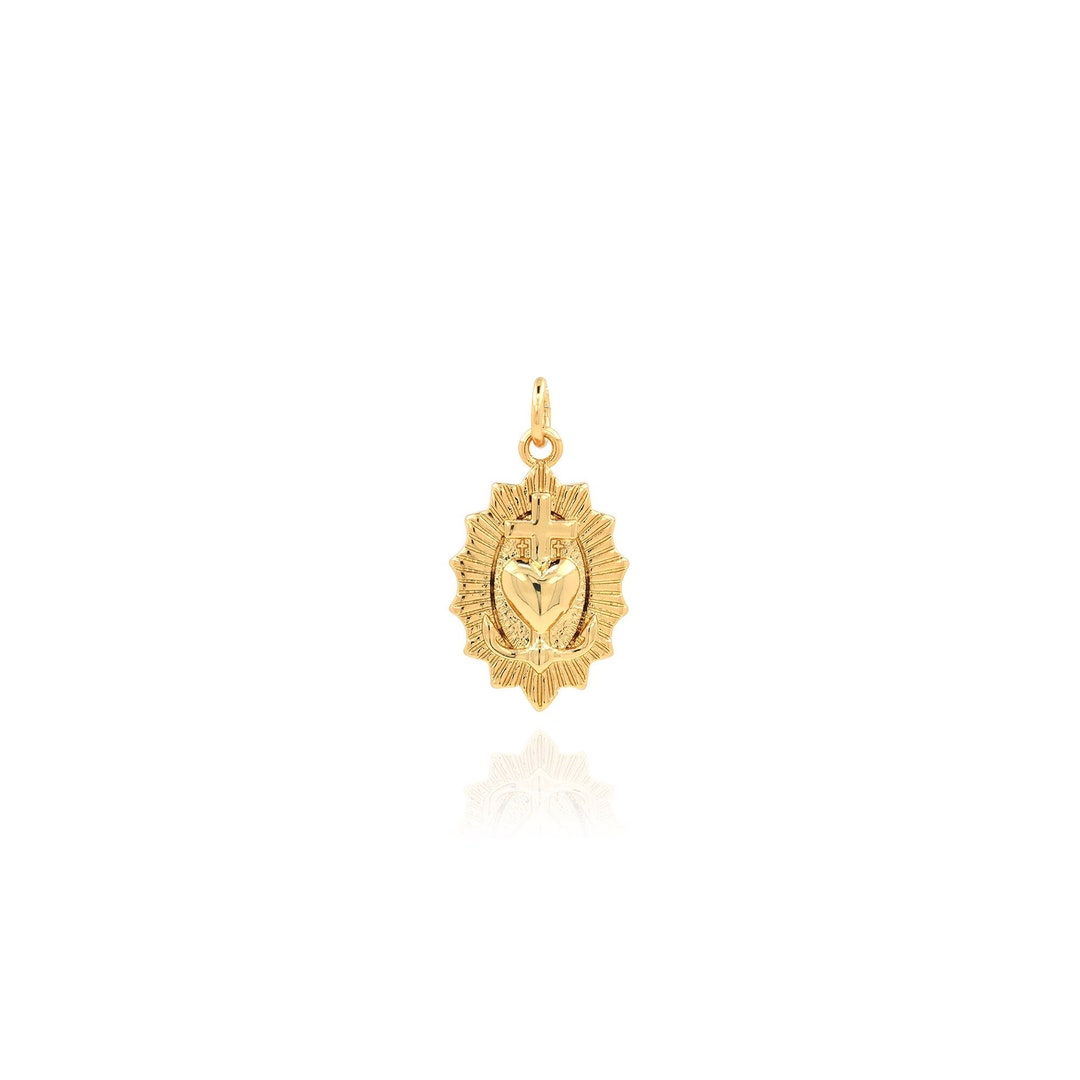 18K Gold Filled Sacred Heart Pendant, Cross Heart Charm, Religious ...