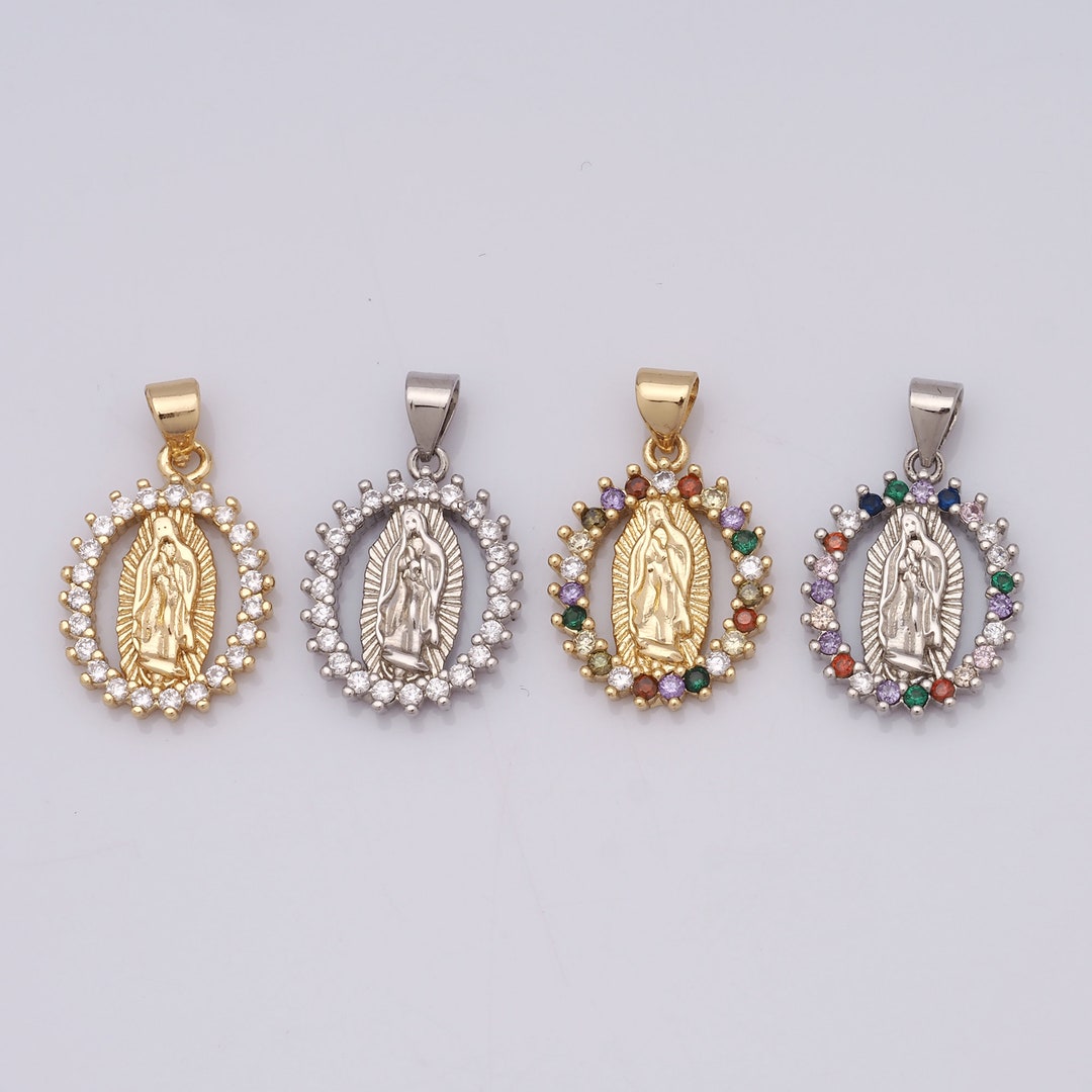 Micropavé CZ Catholic Charm, 18K Gold Filled Religious Pendant, Virgin ...
