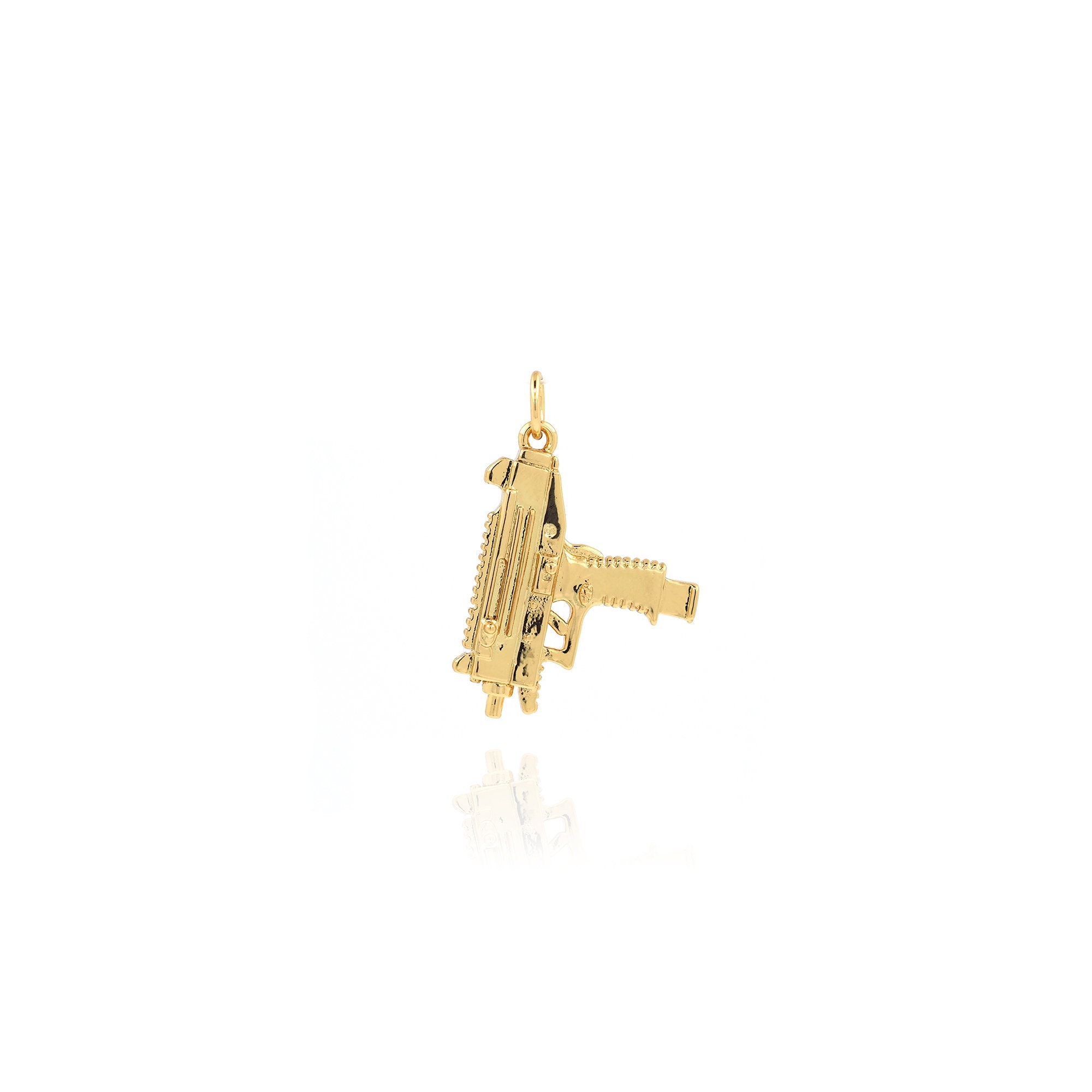 Gun Pendant, 18K Gold Filled Gun Charm, Submachine Gun Necklace, Pistol ...