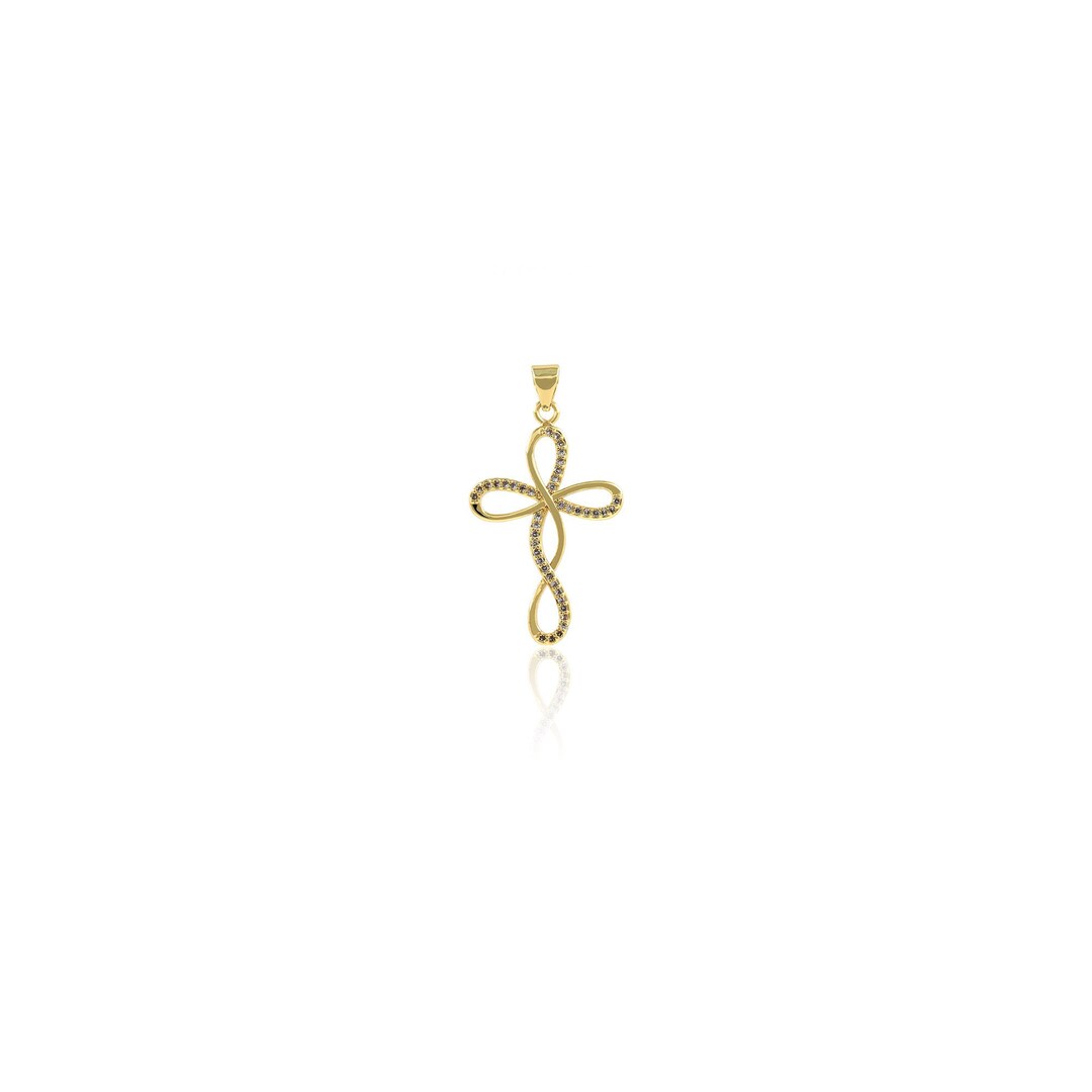 Gold Infinity Cross Pendant, 18K Gold Filled Cross Charm, Micropavé CZ ...