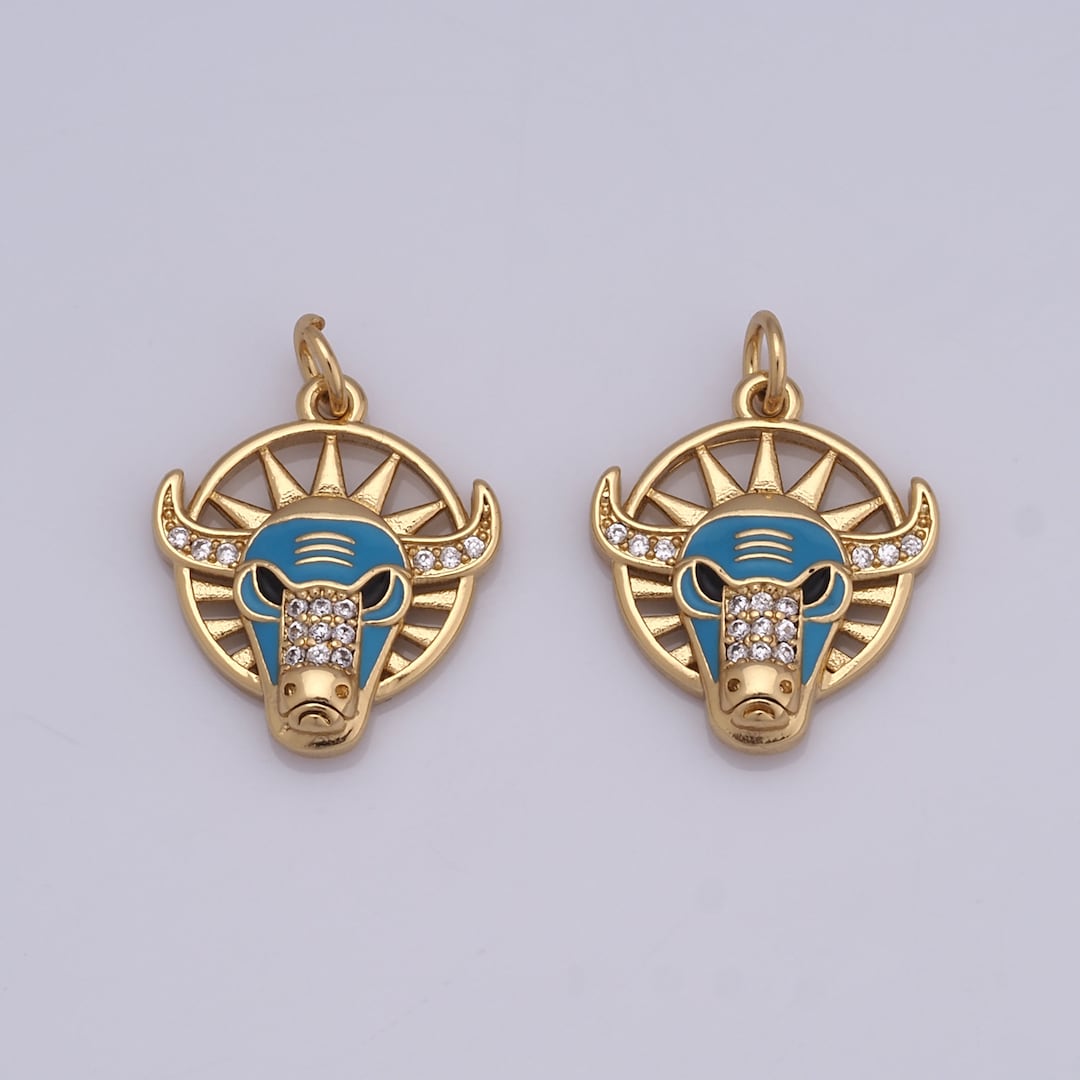 18K Gold Filled Enamel Bull Head Pendant,cz Bull Head Charms,bull Head ...