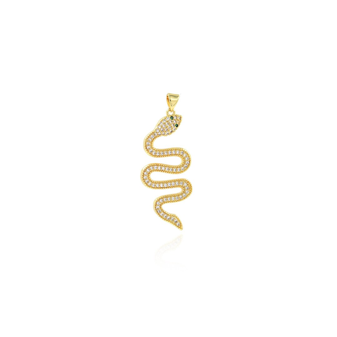Gold Python Pendant, 18K Gold Filled Gold Python Charm, Micropavé CZ ...