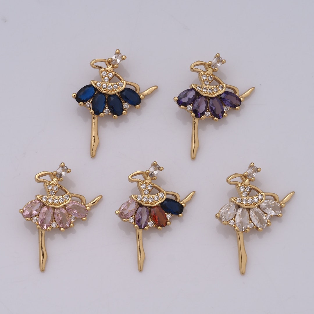 18K Gold Filled Dancer Charms, Ballet Pendant, Micro Pavé CZ Gold Girl ...