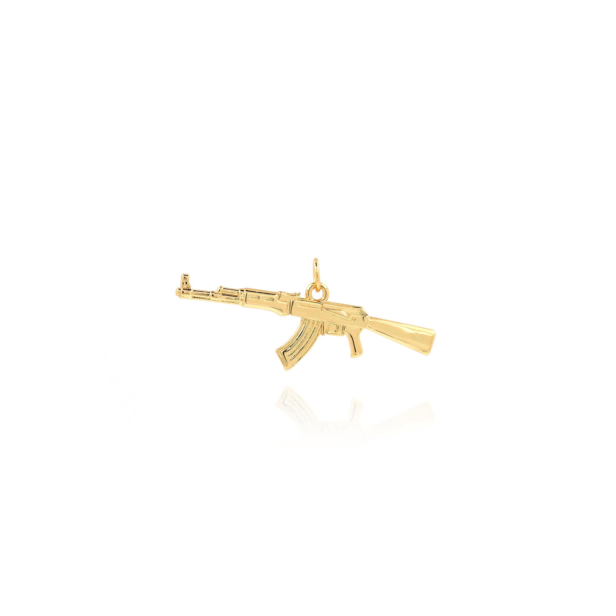 Gun Pendant, 18K Gold Filled Gun Charm, Submachine Gun Necklace, Pistol ...