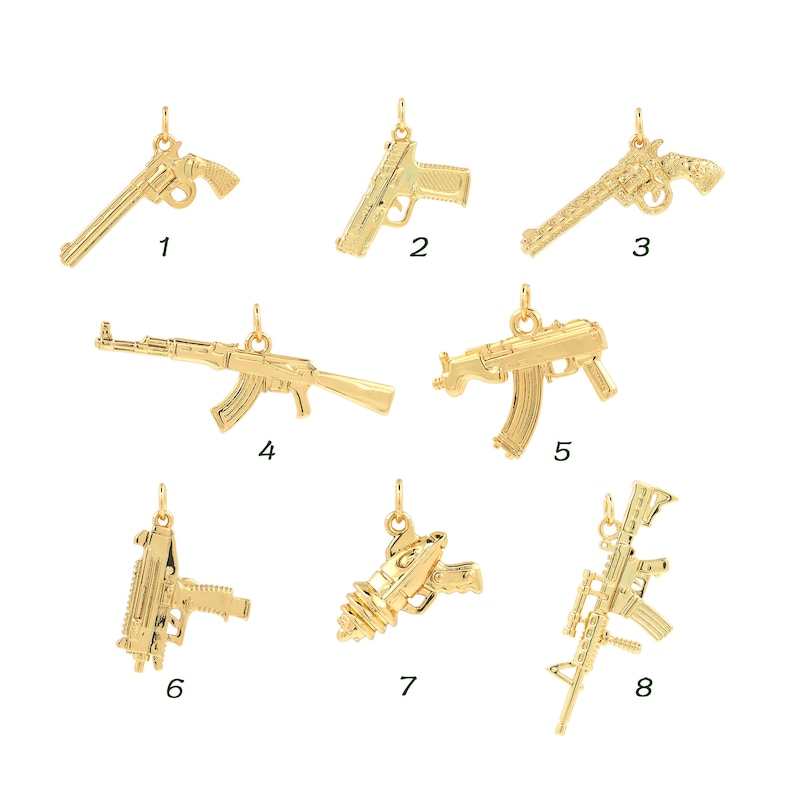 Gun Pendant, 18K Gold Filled Gun Charm, Submachine Gun Necklace, Pistol ...