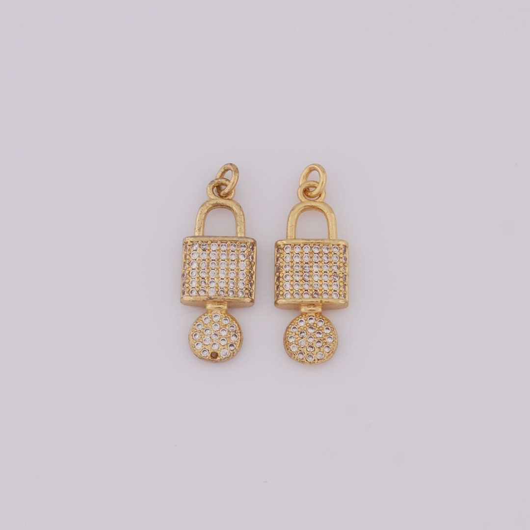 18K Gold Filled Lock Pendant,gold CZ Lock Charms,round Charms DIY ...