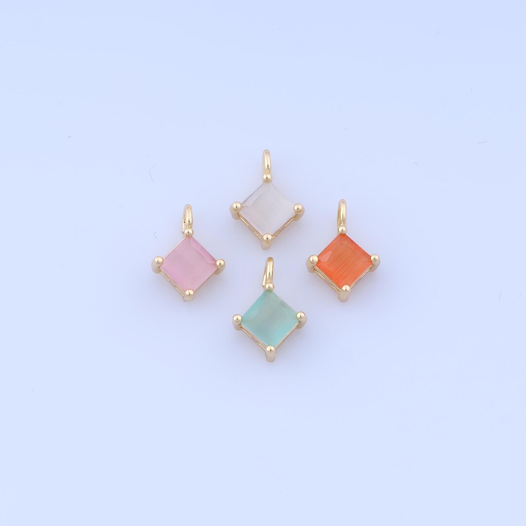 18K Gold Filled Square Pendant,gold CZ Square Charms,square Charms DIY ...