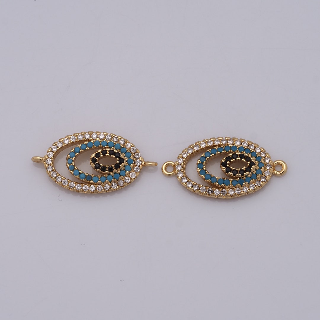 18K Gold Filled Evil Eye Connector, Gold Eye Connector, Micropavé CZ ...