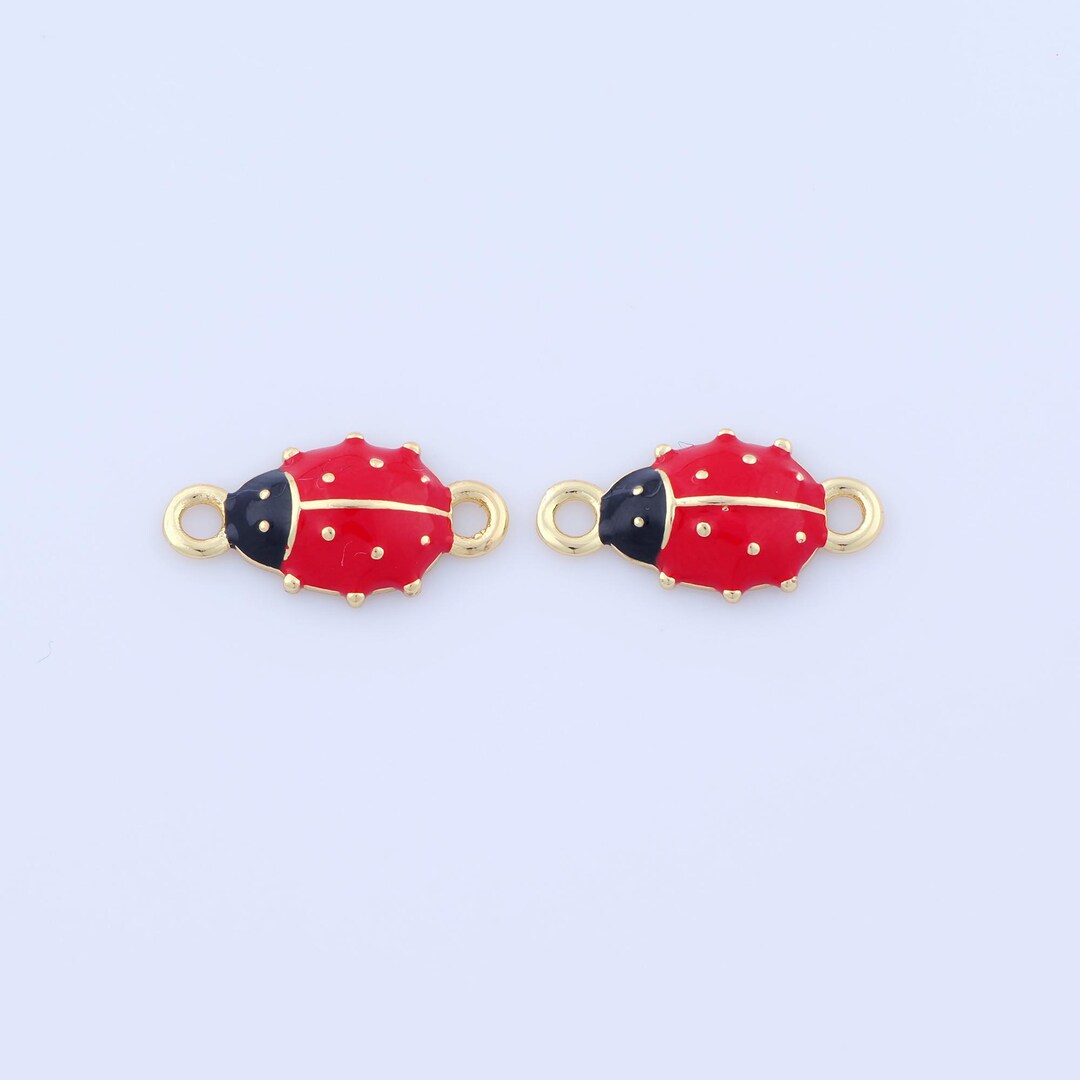 18K Gold Filled Ladybug Connector, Enamel Insect Connector, DIY ...