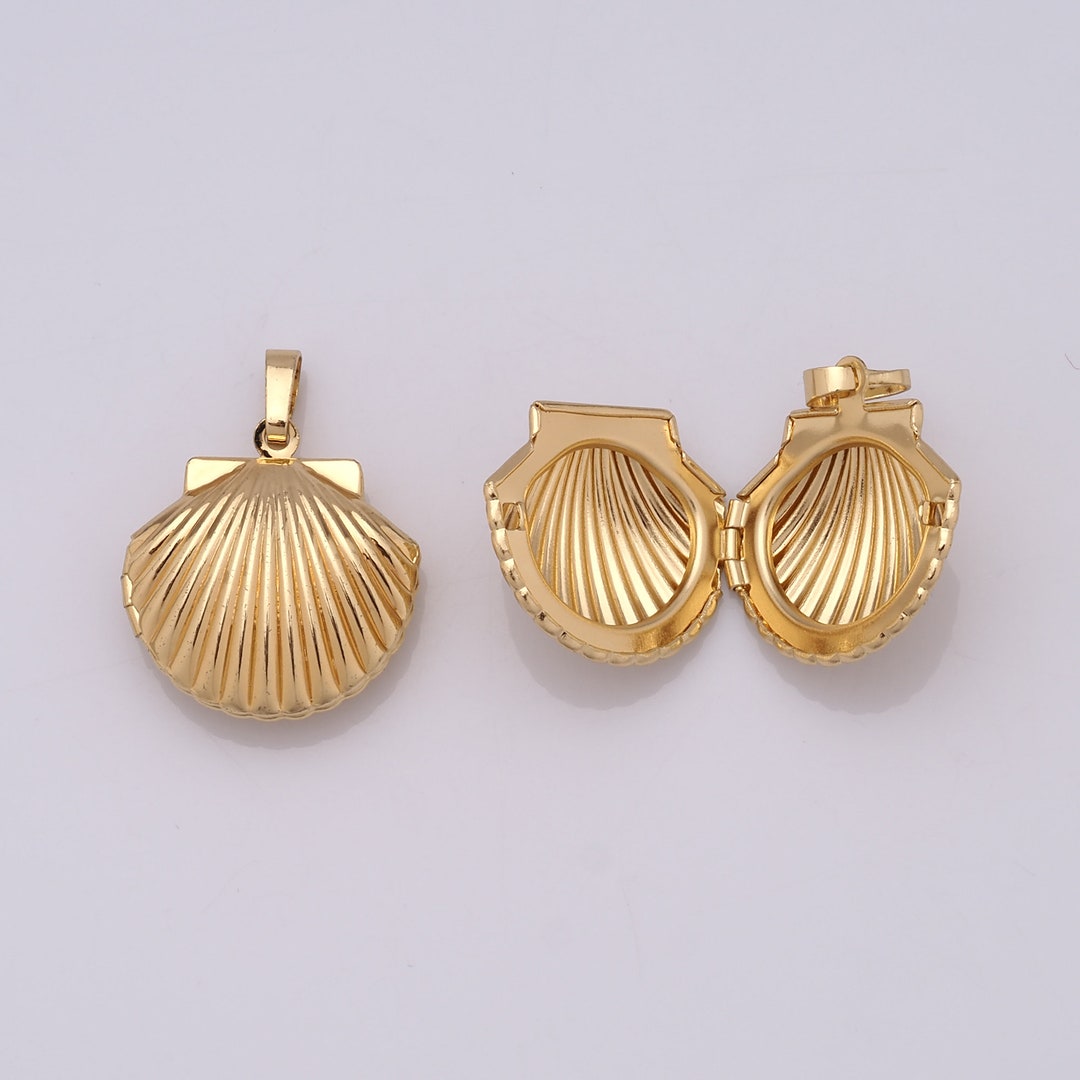 18K Gold Filled Shell Charms, Photo Frame Pendant, Gold Shell Charm ...