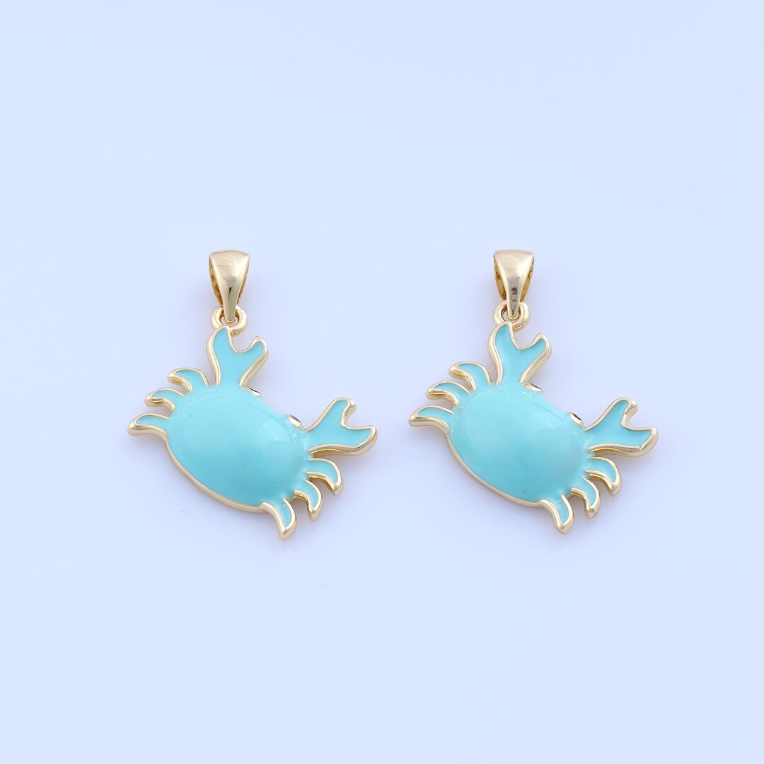 18K Gold Filled Crab Pendant,gold Enamel Marine Life Charms,crab Charms ...