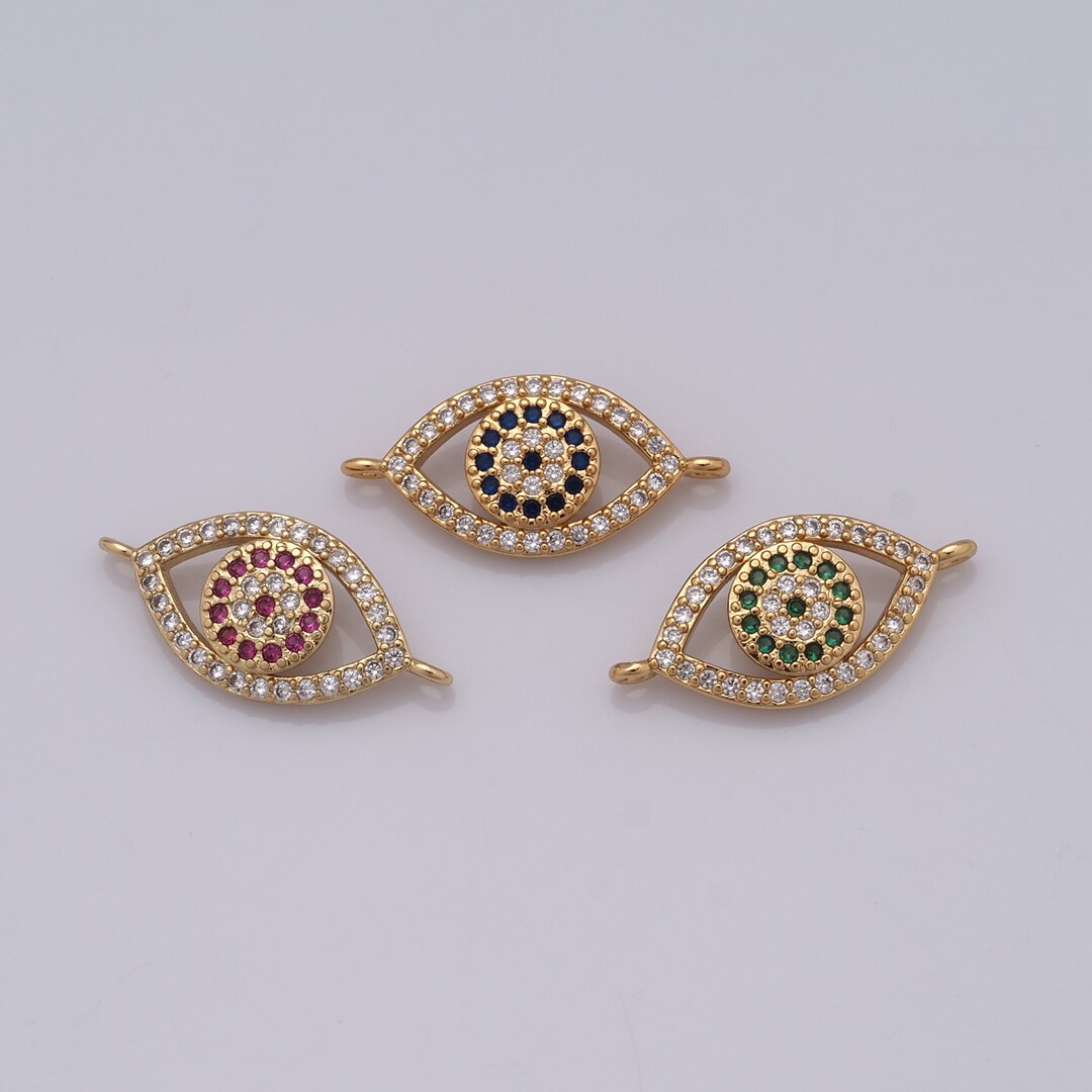 Gold Eye Connector, 18K Gold Filled Evil Eye Connector, Micropavé CZ ...