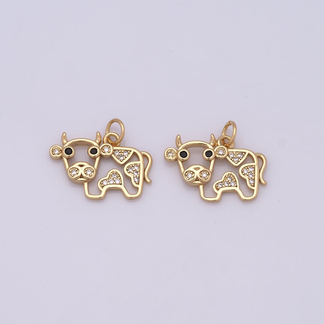 18K Gold Filled Cow Pendant,gold CZ Cow Charms,cow Charms DIY Bracelet ...