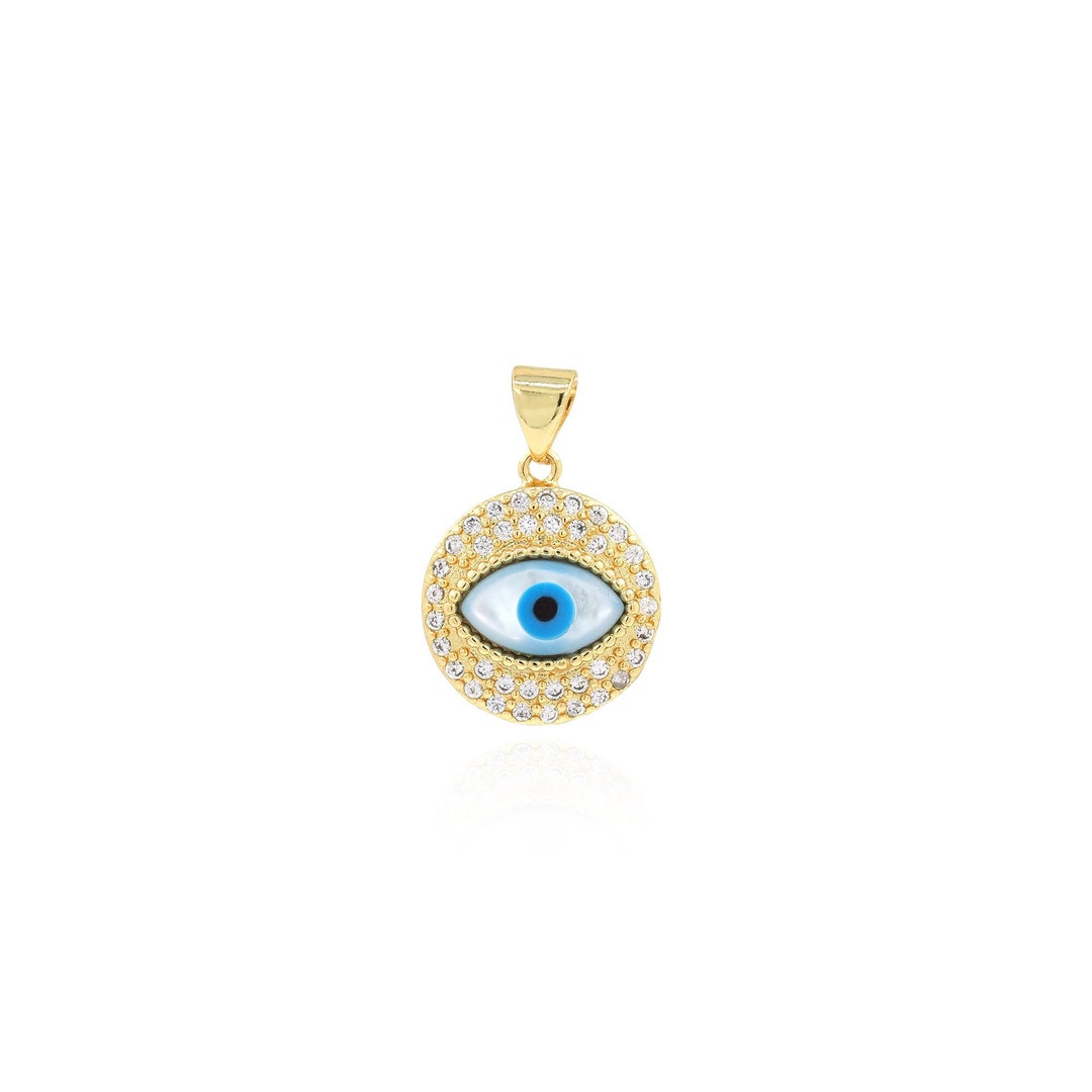 Round Evil Eye Shell Pendant, 18K Gold Filled Demon Eye Charm ...