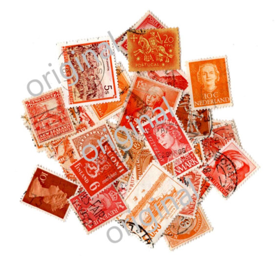 40 Shades of Orange Stamps. Vintage King Queen 19 Countries. Printable ...