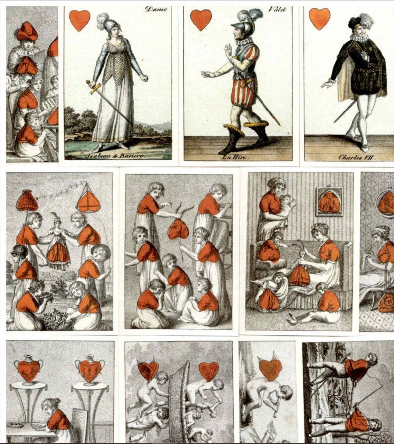 Vintage French Playing Cards Tarot. Instant Digital Download:red Love ...