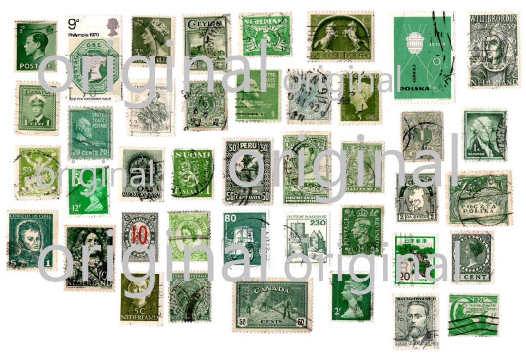 40 Green Vintage Postage Stamps. St Patricks. Printable Digital ...