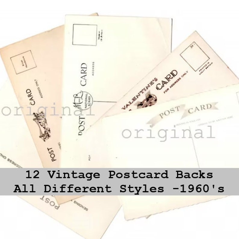12 Vintage Blank Postcard Backs. All Different Types. Printable Digital Download: PDF Ephemera ...