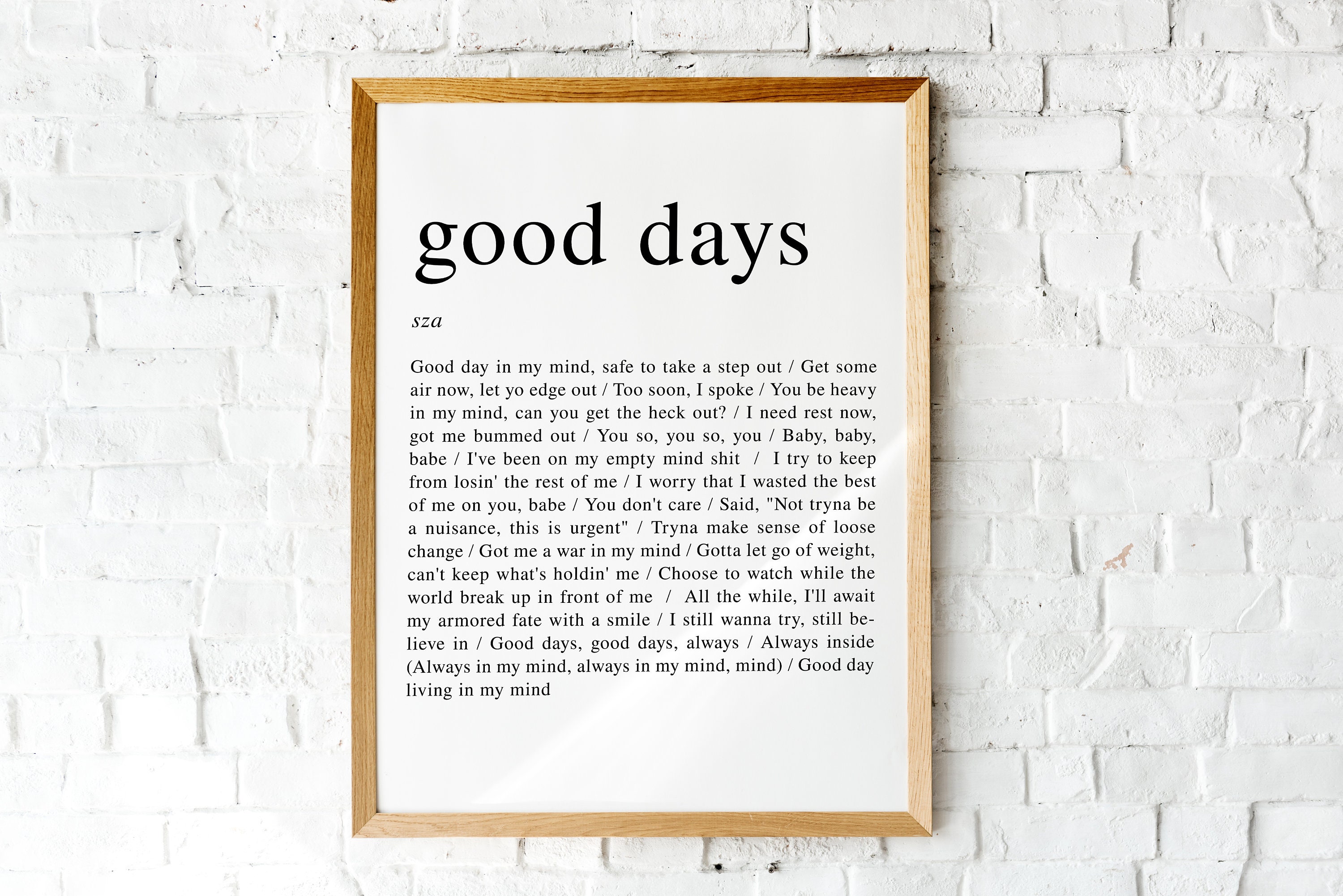 Sza 'good Days' Sza Lyrics Poster Sza Poster Sza - Etsy