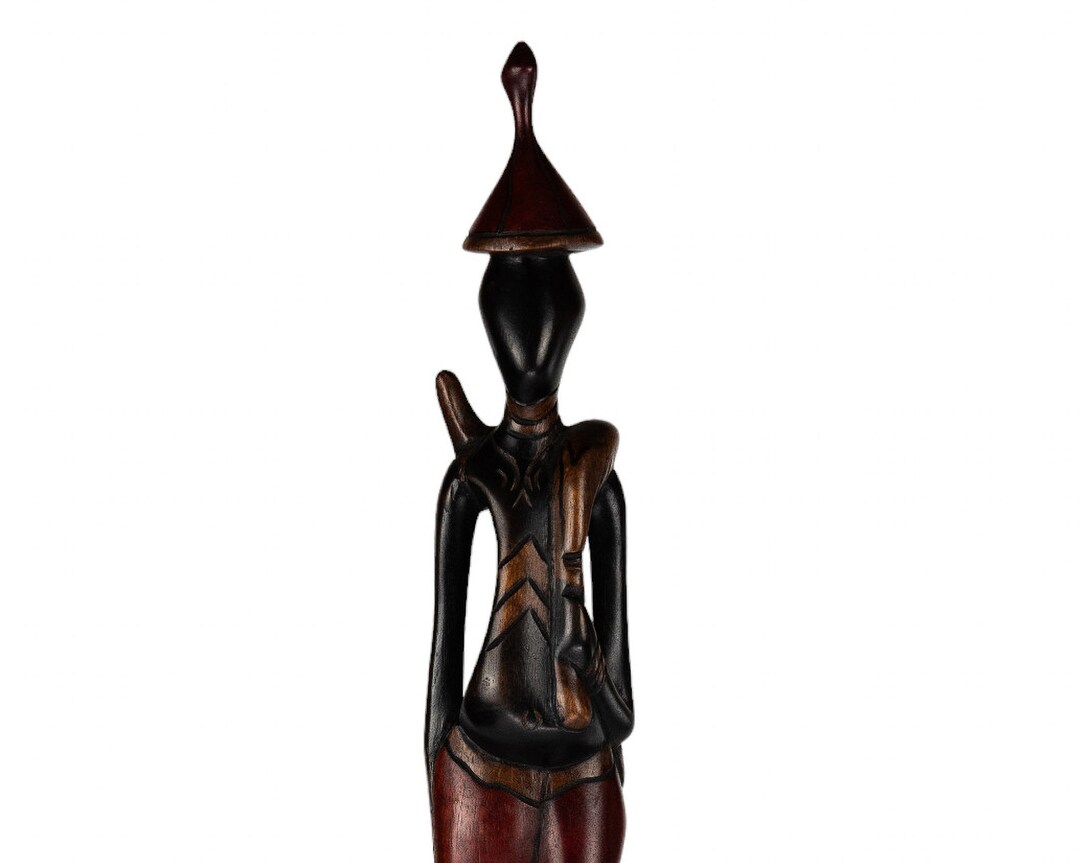 Elegant Wooden Statuette Representing a Man Wearing a Traditional Hat ...