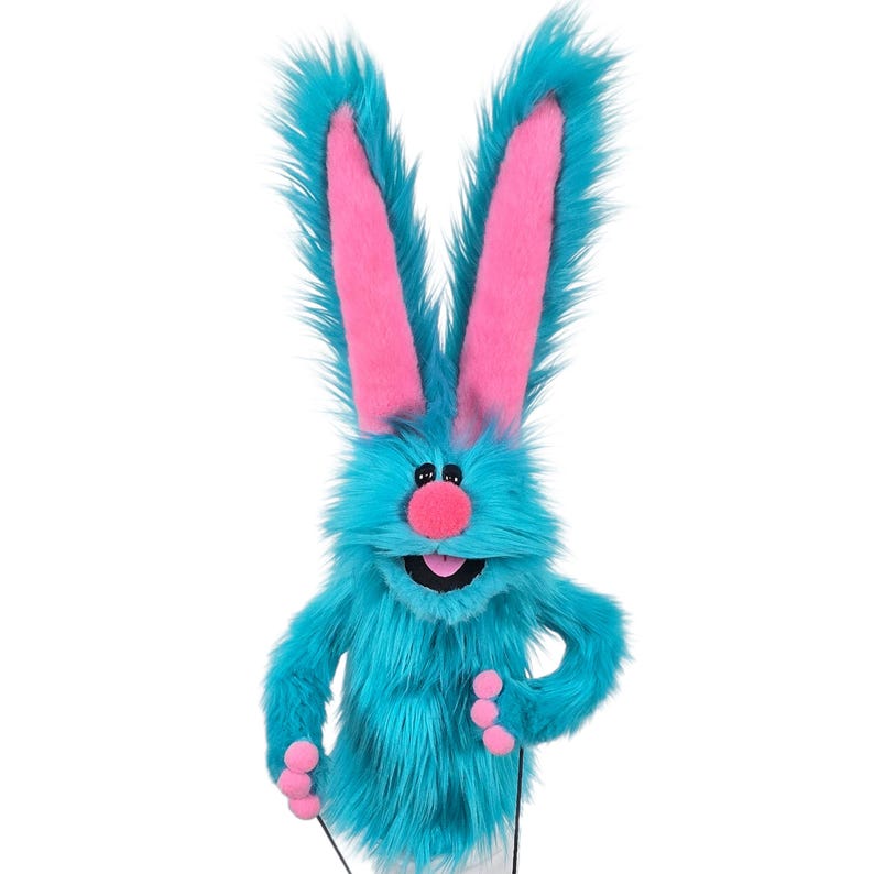 Rabbit Professional Puppet by Uzzyworks. Blue Bunny, Hand and Rod "muppet-style" Puppet - Etsy