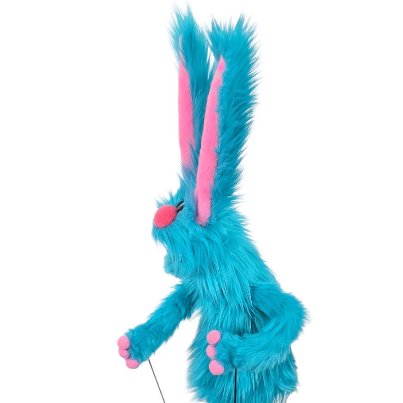 Rabbit Professional Puppet by Uzzyworks. Blue Bunny, Hand and Rod ...