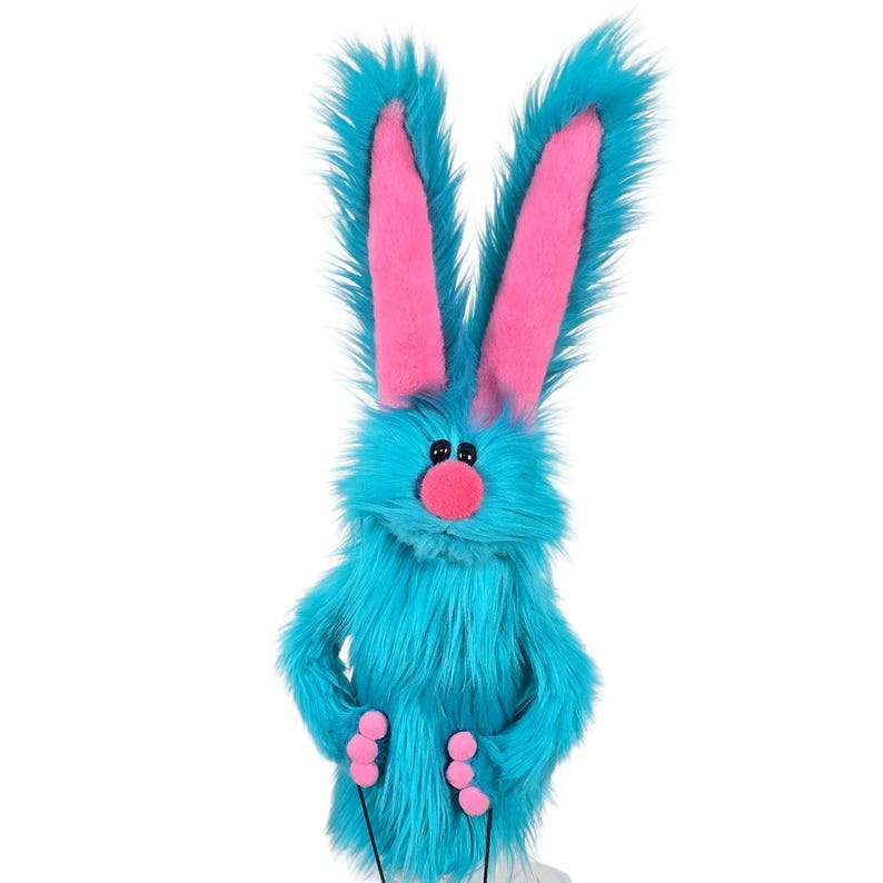 Rabbit Professional Puppet by Uzzyworks. Blue Bunny, Hand and Rod ...